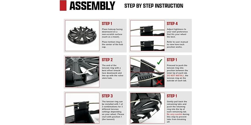 Cobra-Tek 099-KR 4PC Hubcaps JDM Black/Red - Choose Size