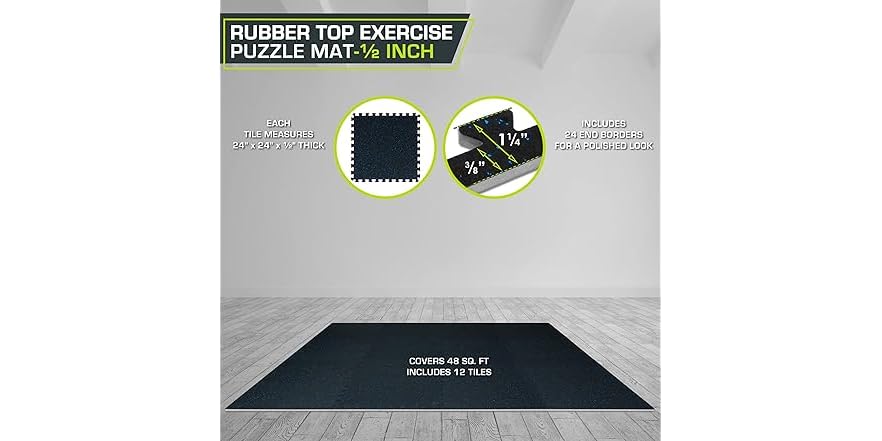 ProsourceFit Rubber Exercise Mat ½-inch