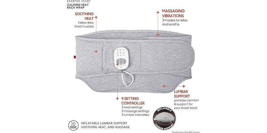 Sharper Image Calming Heat Back Wrap 9 Settings