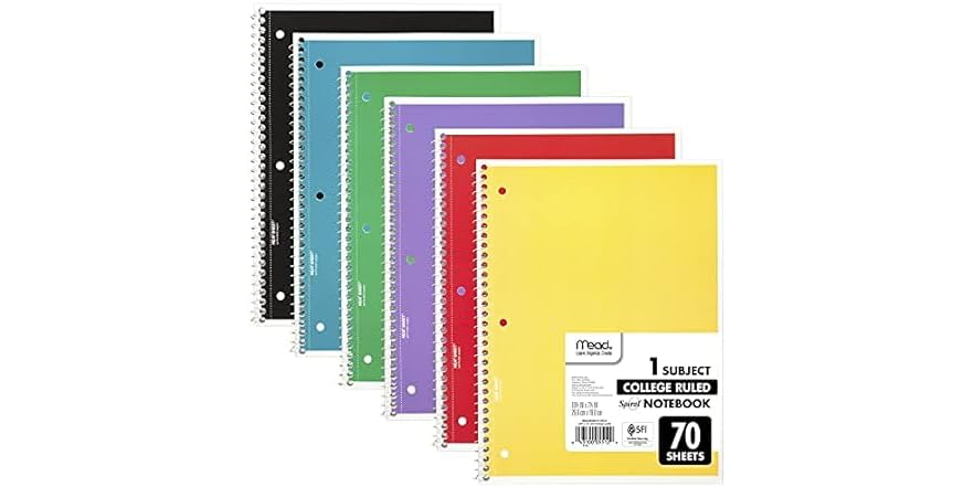 Mead Spiral Notebooks, 6 Pack, 1 Subject