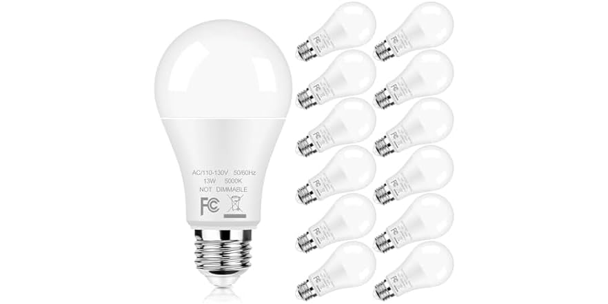 GoBright 12-Pack A19 LED Light Bulbs, 5000K