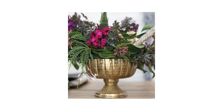 Afloral Distressed Gold Metal Compote