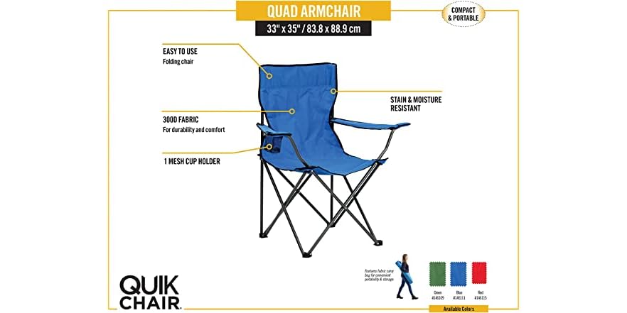 Quik Chair Portable Folding Chair with Arm Rest