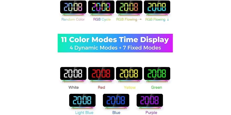 RGB Mirror Digital Alarm Desk Clock