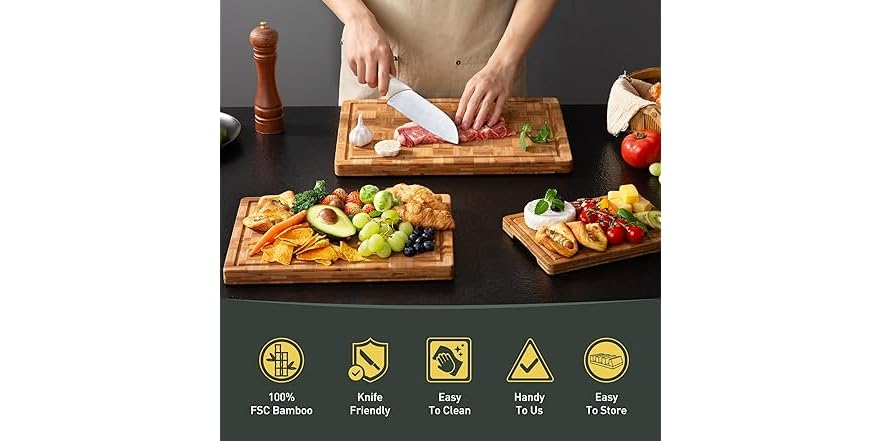 3 Pack Bamboo Cutting Board Set