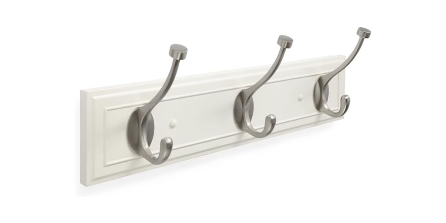 18" Beveled Hook Rack, White & Satin Nickel