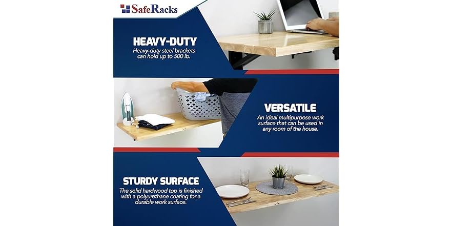 SafeRacks 48in x 20in Wall Mounted Folding Table
