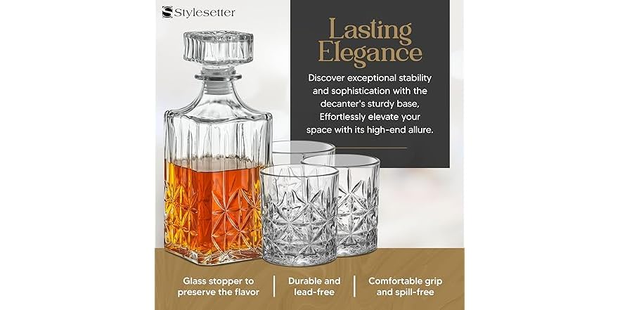 Style Setter Whiskey Decanter Set with Glasses