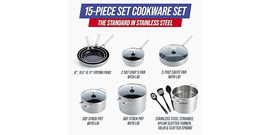 Blue Diamond 15 Piece Pots and Pans Set