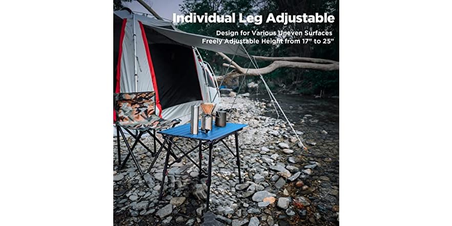 VILLEY Portable Camping Table Adjustable Legs