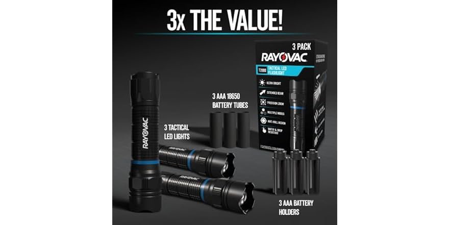 Energizer Rayovac T2000 LED Flashlight 3 Pack