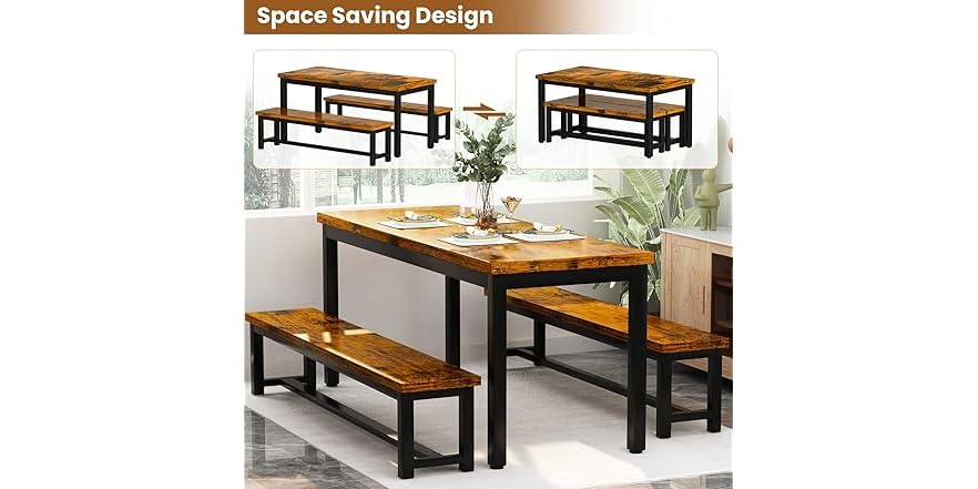 Dining Room Table Set with 2 Benches