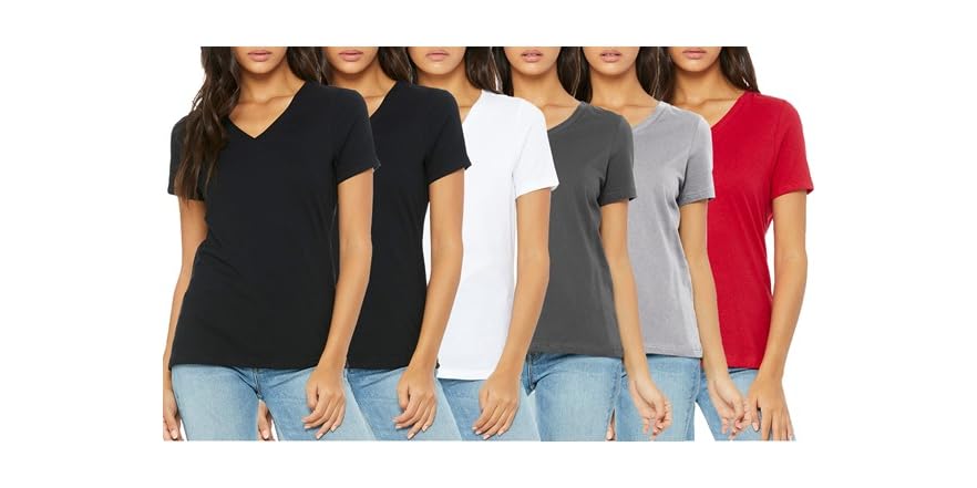 6Pk Womens Loose Fit S/S V-Neck Tee