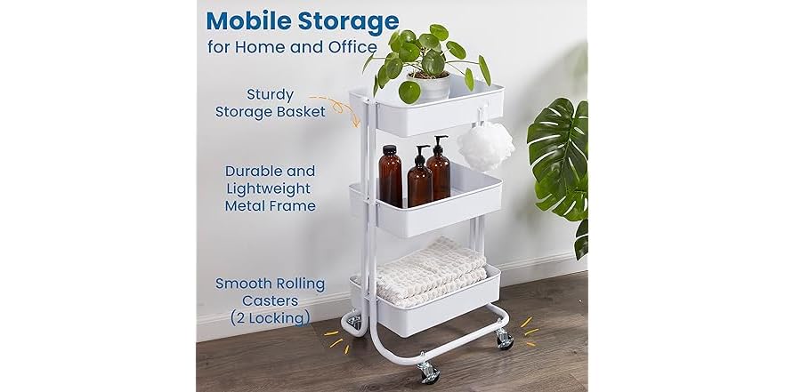 ECR4Kids 3-Tier Metal Rolling Utility Cart