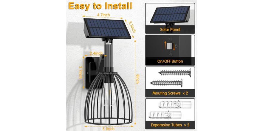 2 Pk Hakol BH-711 Solar Wall Lanterns Outdoor