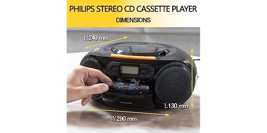 Philips AZ328 Portable Boombox - CD/Cassette Player, USB, FM, MP3