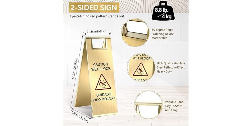 2 PC Stainless Steel Wet Floor Sign