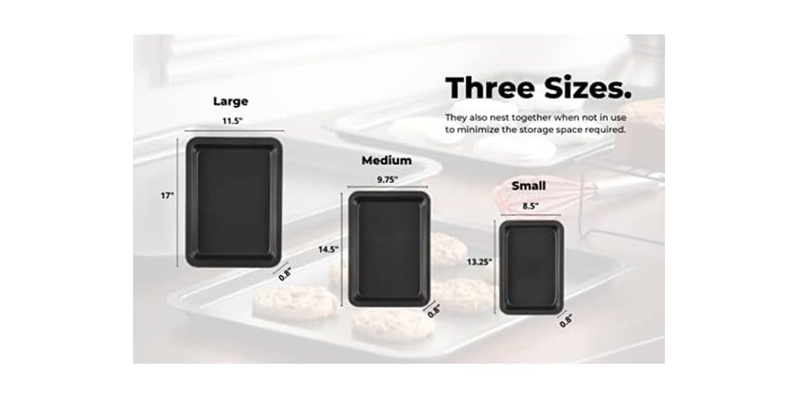 Set of 3 Premium Non-Stick Baking Trays