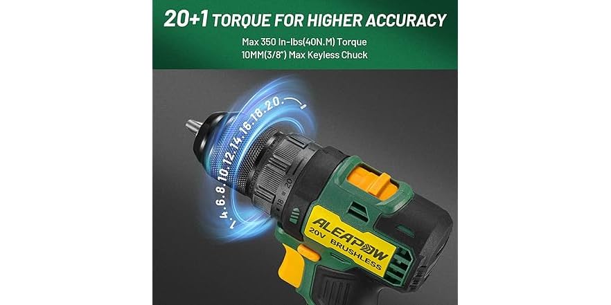 ALEAPOW D10 20V Cordless Brushless Drill Kit