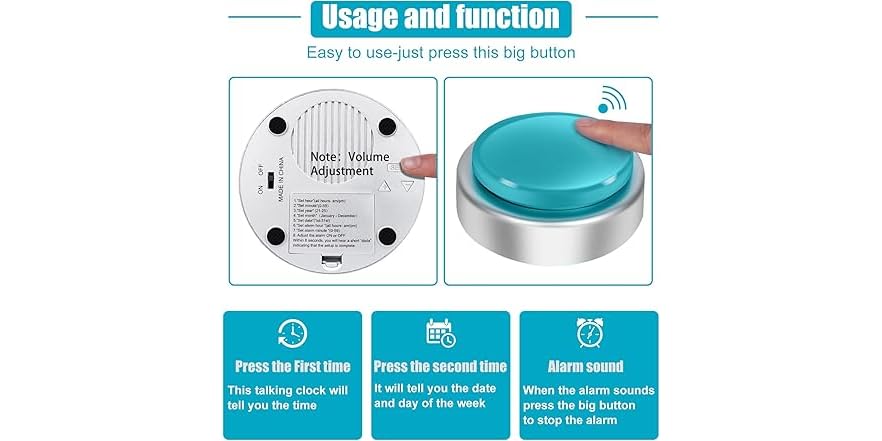 BATVOX Large Talking Button Alarm Clock