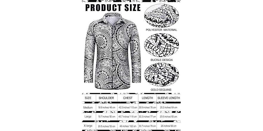 6 PC Men's 70s Disco Costume Set