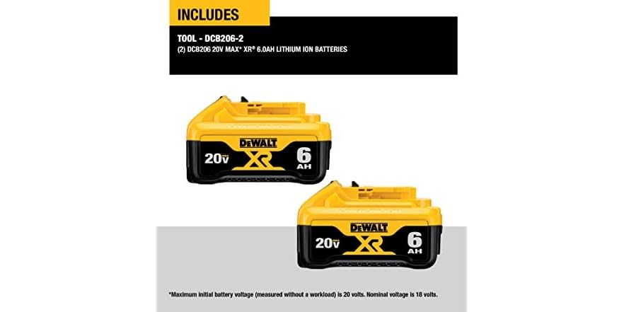 DEWALT DCB206-2 6.0Ah 20V MAX Battery (2 Pack)
