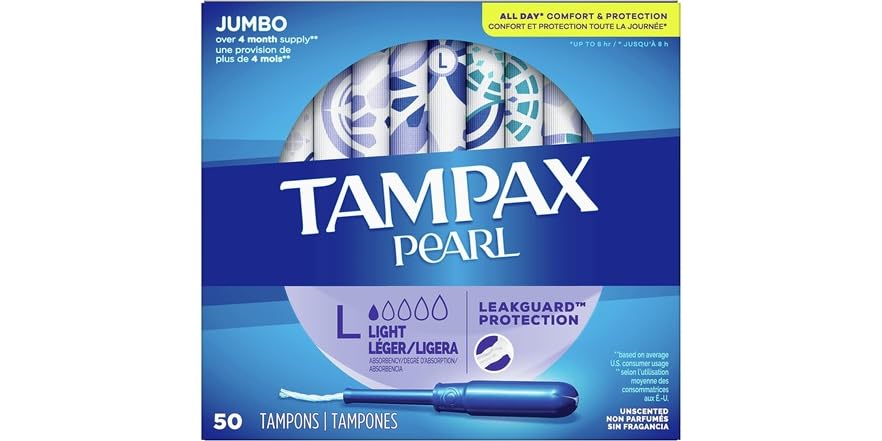 Tampax Pearl Tampons Unscented Lite 50 Count