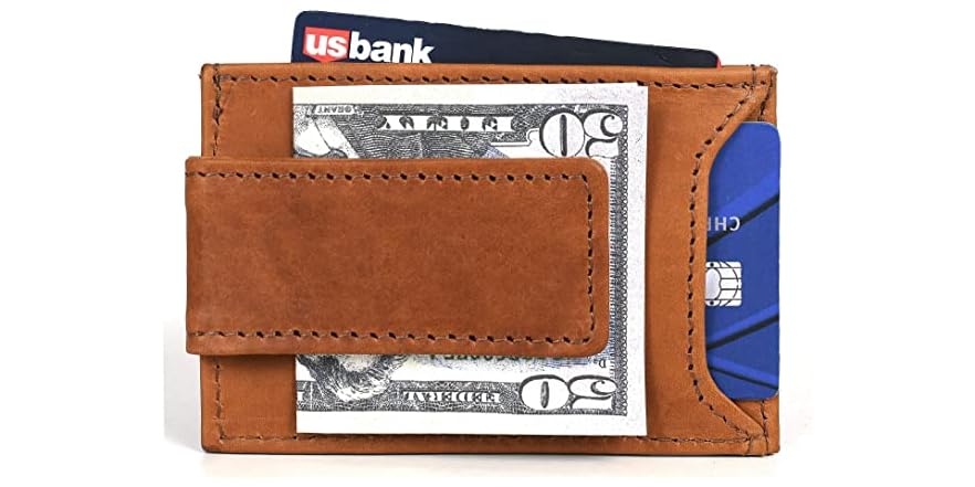Minimalist Slim Wallet w/ Money Clip, Hickory