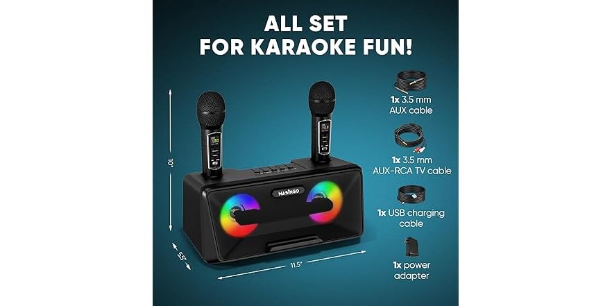 (NEW) MASINGO Karaoke Machine with 2 Wireless Microphones
