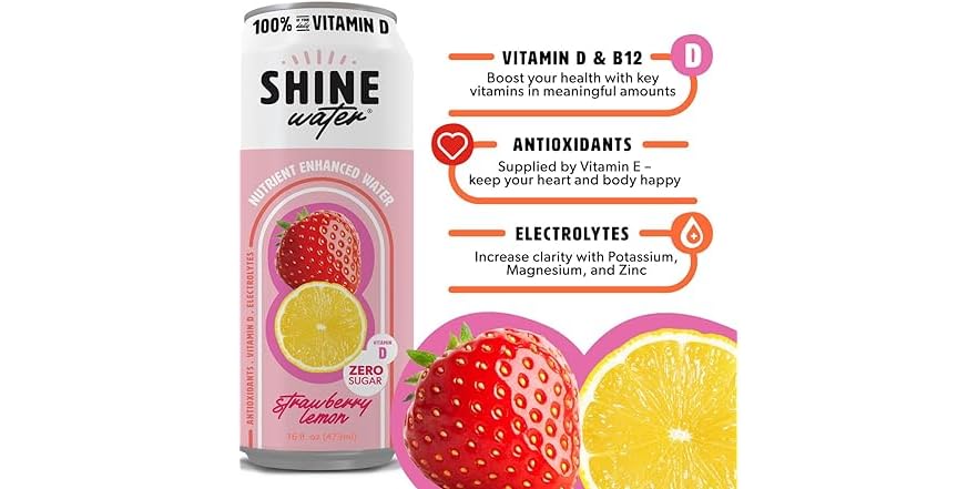 (12 Pack) ShineWater Vitamin D Hydration Electrolyte Drink Strawberry Lemon