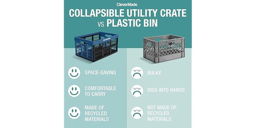 CleverMade Collapsible Utility Crate, Stone, 1PK