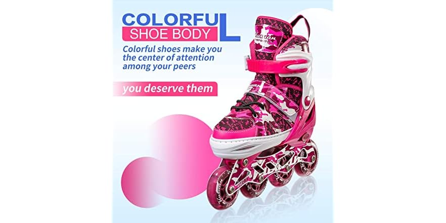 Kuxuan Inline Skates for Kids, Pink Camo