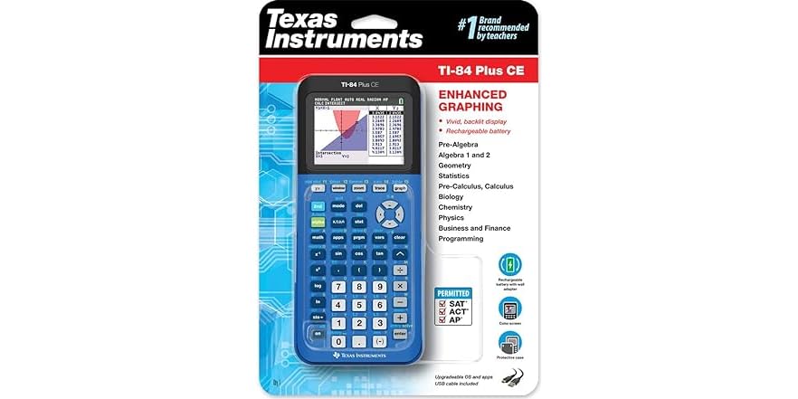 Texas Instruments TI-84 Plus CE Color Graphing Calculator, Bionic Blue ...