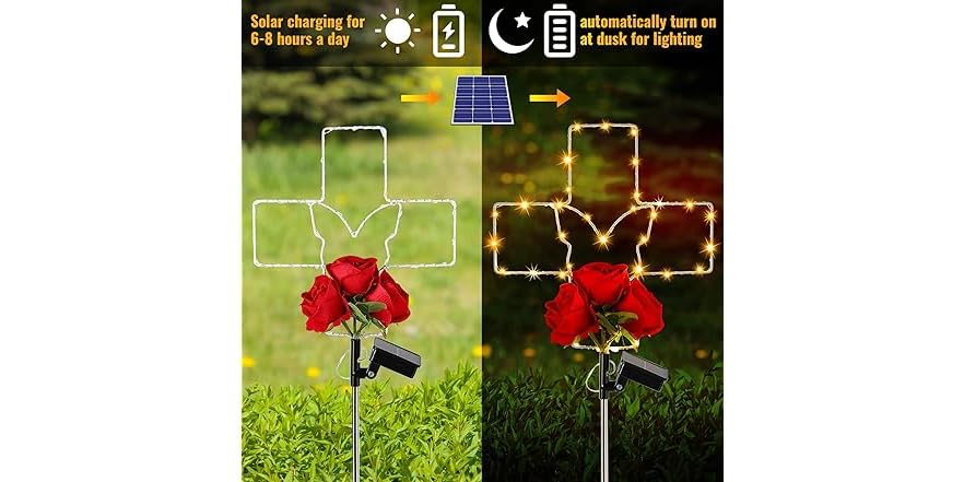 2 Pack Solar Powered Cross Flower Lights