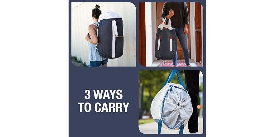 CleverMade Laundry Backpack Duffel Bag with Shoulder Straps