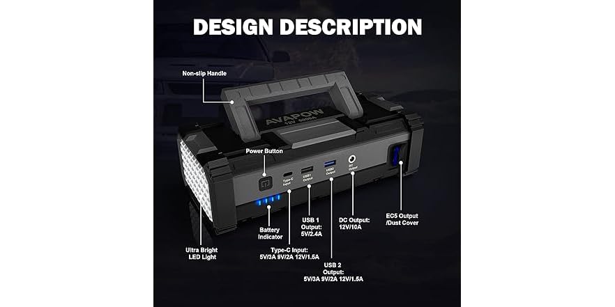 AVAPOW 6000A Car Battery Jump Starter