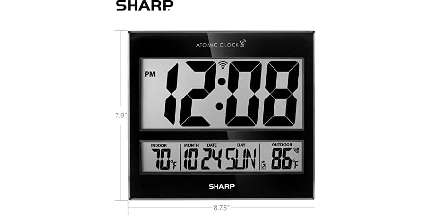 Sharp Digital Atomic Clock w/Jumbo 3" Numbers