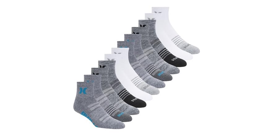 Hurley Men's 12-Pairs Quarter Crew Socks