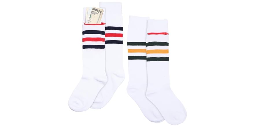 Unisex Crew Socks with Zipper Pocket 2-Pairs