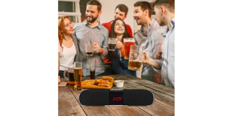 Wireless Soundbar Speaker with Clock Display and built-in FM Radio