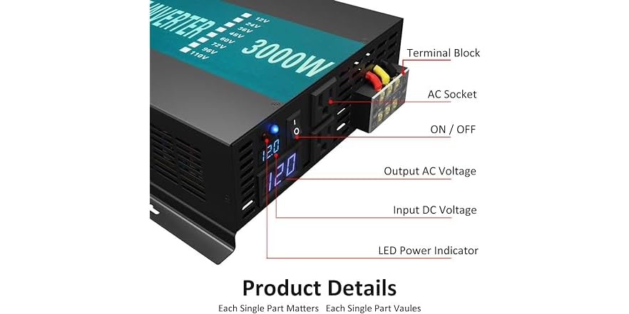 WZRELB 3000W 12V 110~120V Pure Sine Wave Solar Power Inverter