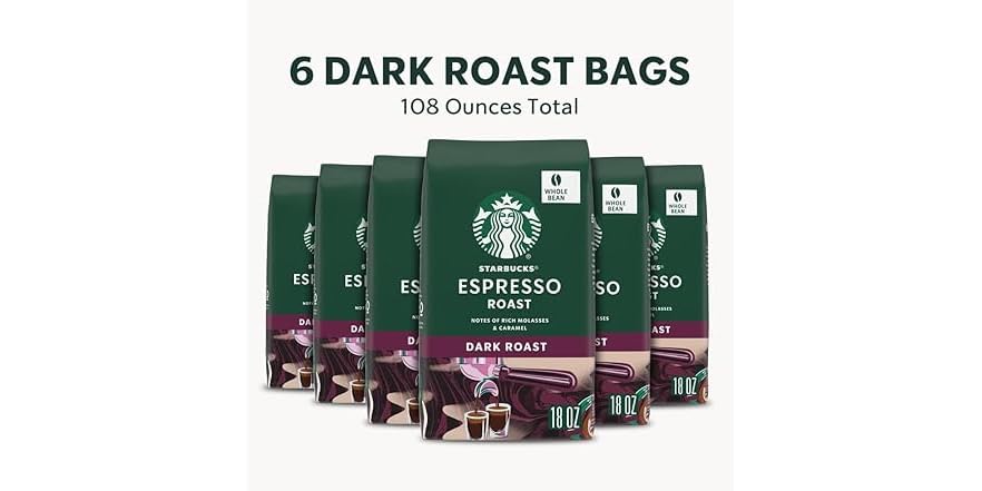 (6 Pack) Starbucks Espresso Whole Bean Coffee