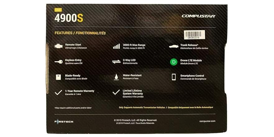 Compustar CSX4900-S 4-Button 2-Way, 3000' Remote Start System w/Drone ...