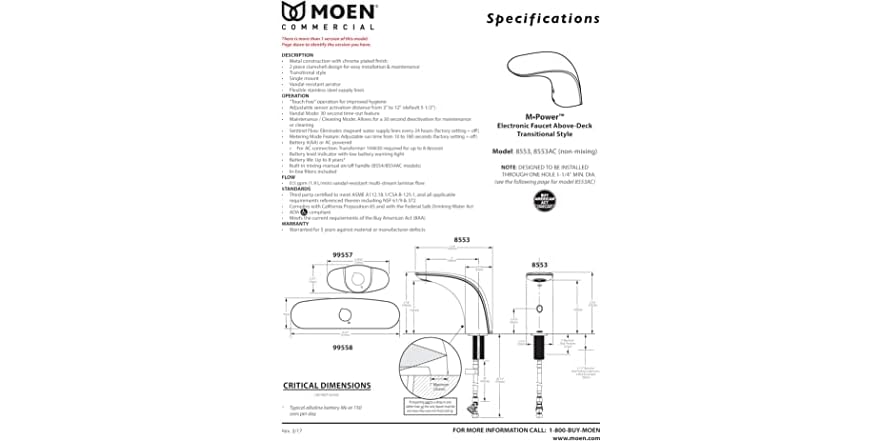 Moen Mpower Sensor Operated Faucet