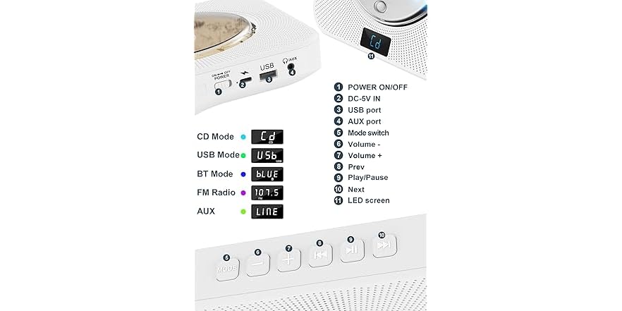 Jimwey Desktop CD Player Portable with Bluetooth