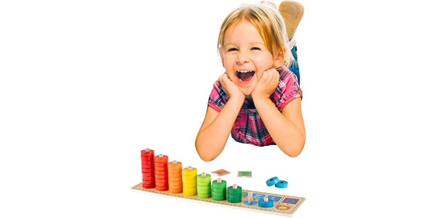 Wooden Rainbow Stacking Rings Counting Toy