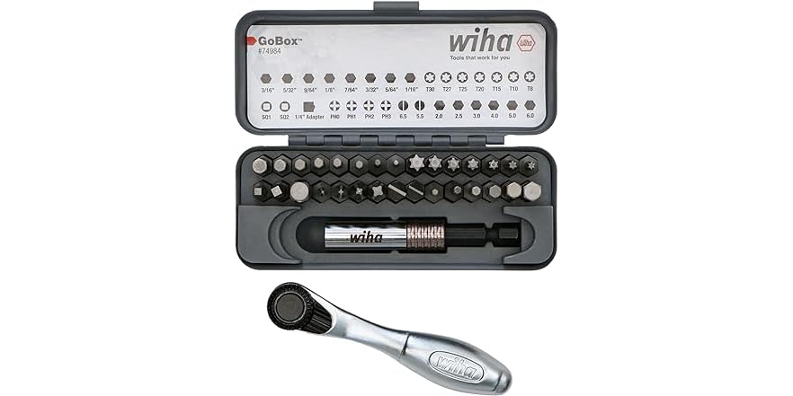 Wiha 74984 32pc GoBox Standard Bit Set w/Ratchet
