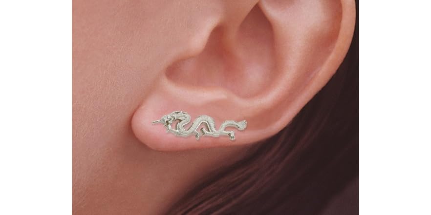Silver Noble Dragon Ear Pin Earrings