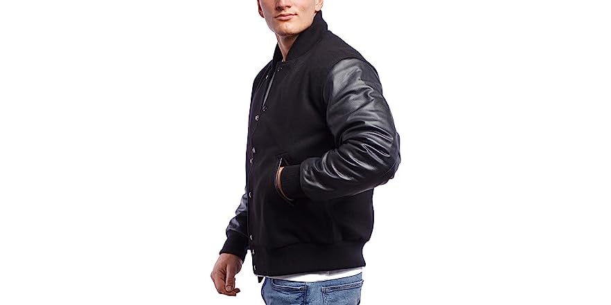 Varsity Base Letterman Jacket, Black, XXL