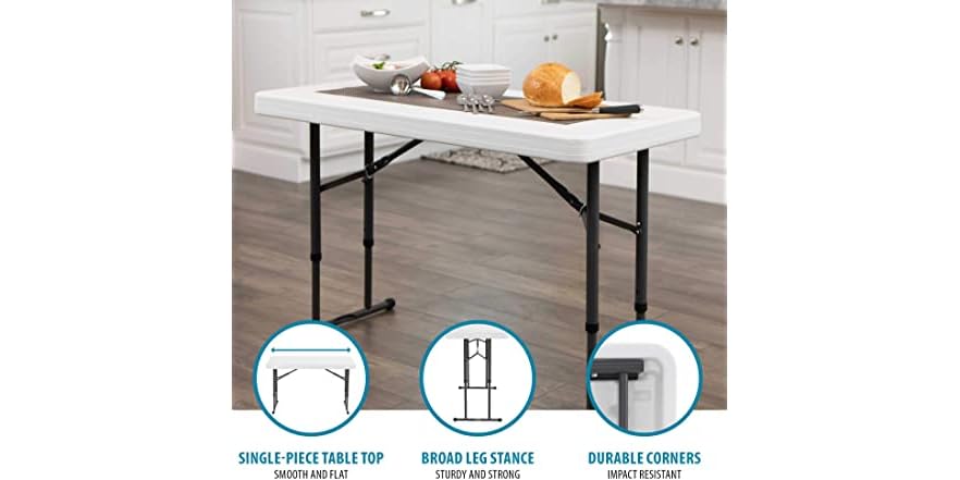 LIFETIME Adjustable Folding Utility Table, 4'
